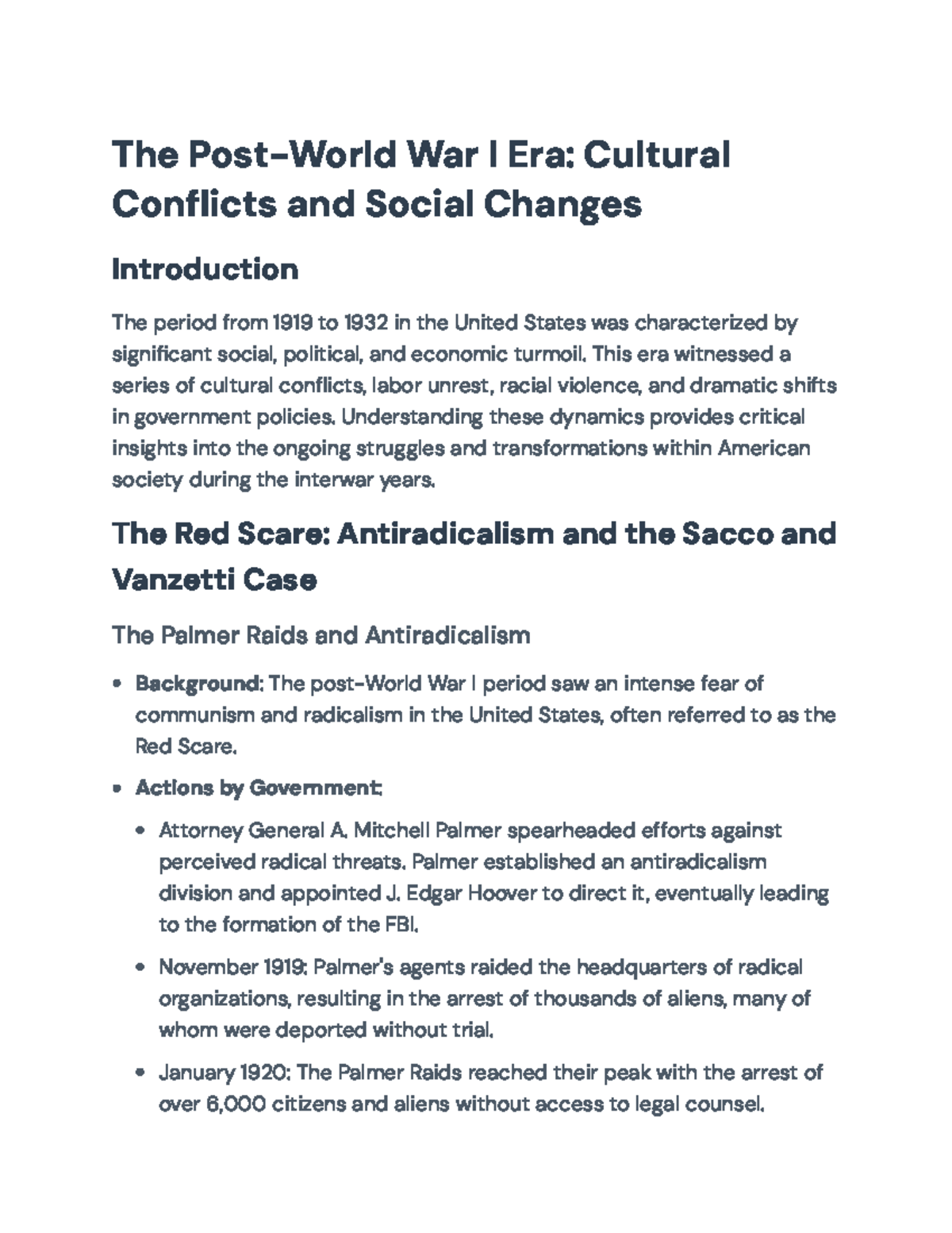 The Post-World War I Era: Social Changes and Cultural Conflicts (HIST ...