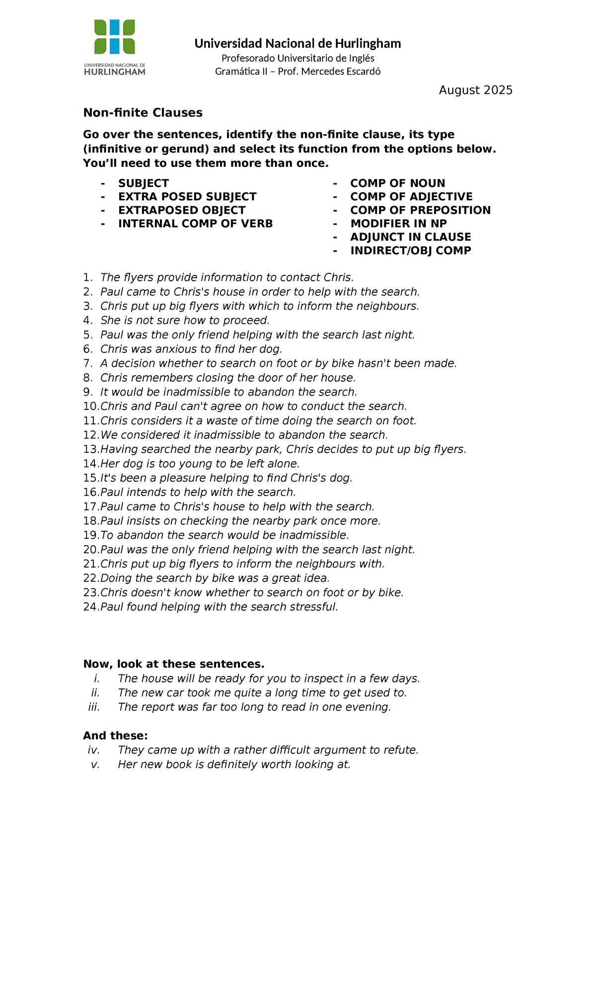 Worksheet 11: Non-finite Clauses Analysis for Grammar II - Studocu