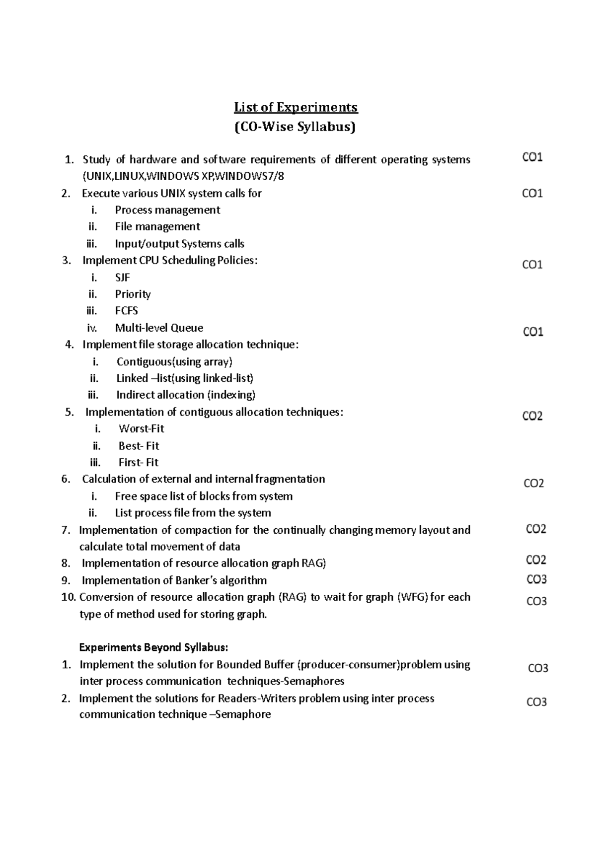 OS Lab Manual: Experiments on Process & File Management (CS101) - Studocu