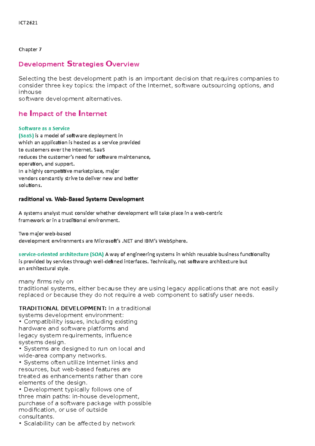 ICT2621 Chapter 7 Notes from Textbook - ICT Chapter 7 Development ...