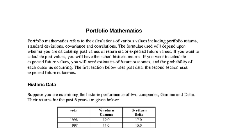 Fin221 Portfolio Mathematics - Portfolio Mathematics Portfolio ...