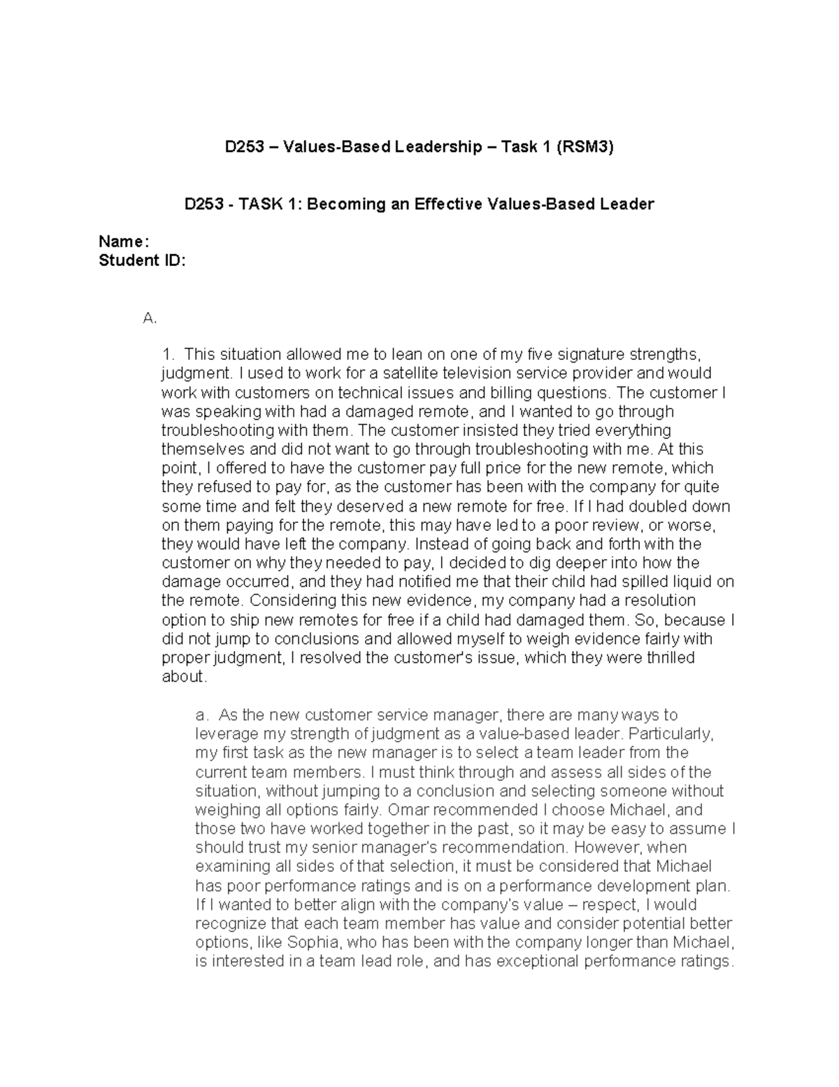 D253 Leadership Task 1: Enhancing Judgment and Creativity in Management ...