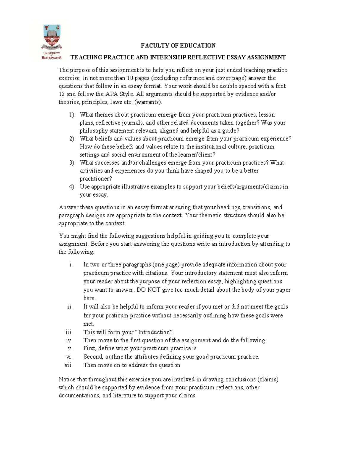 EDU 301: Reflective Essay on Teaching Practice & Internship - Studocu