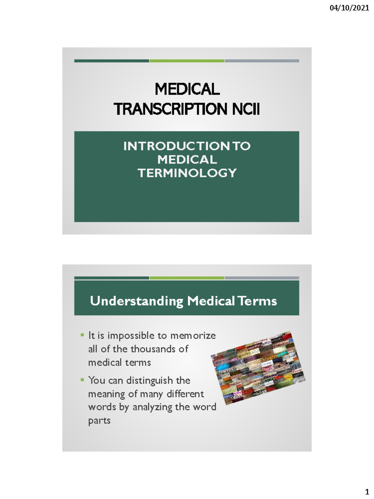 MEDICAL TRANSCRIPTION NCII: Intro to Medical Terminology - Studocu