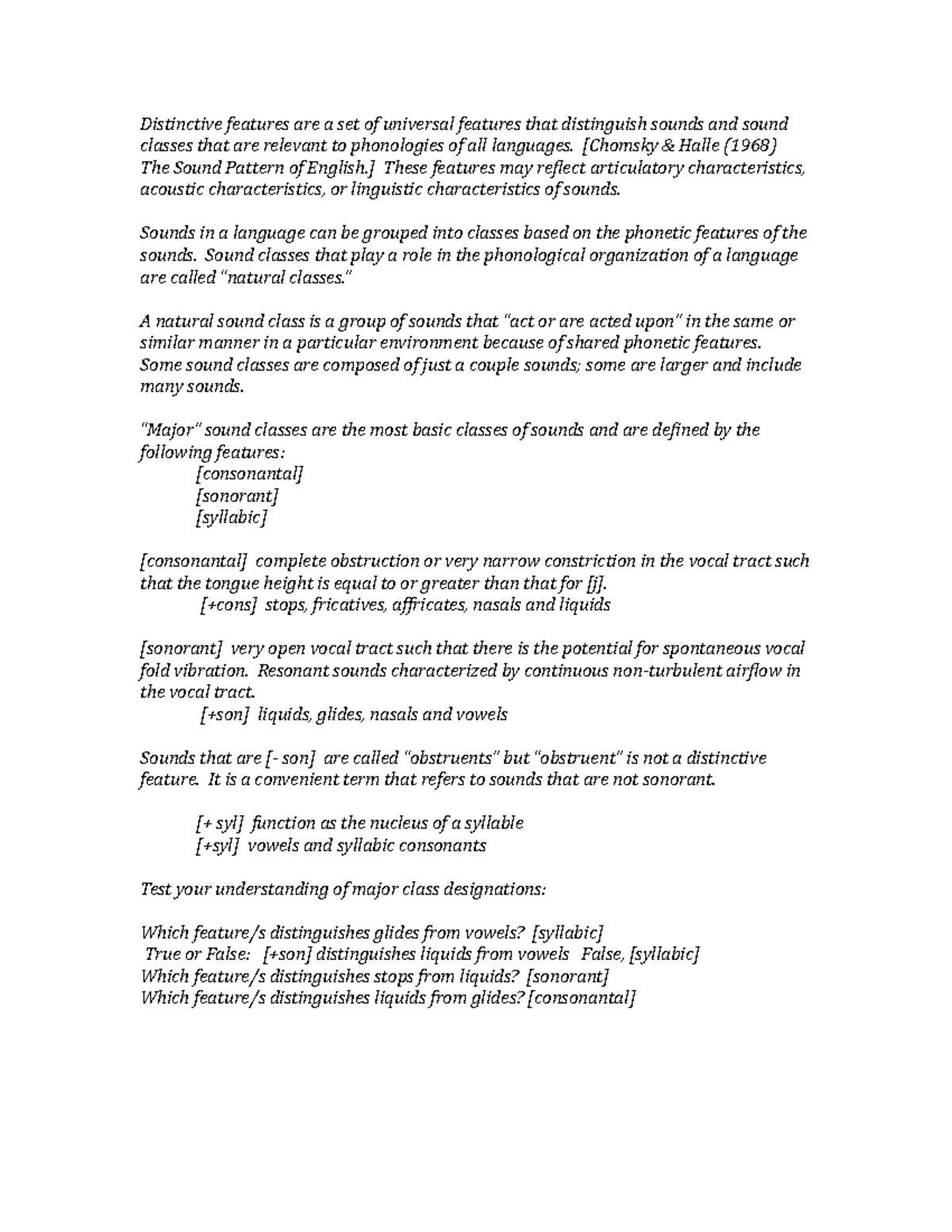 Distinctive features reading - Distinctive features are a set of ...
