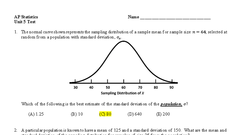 AP Statistics Unit 5 Test Answer Key - Version A - Studocu