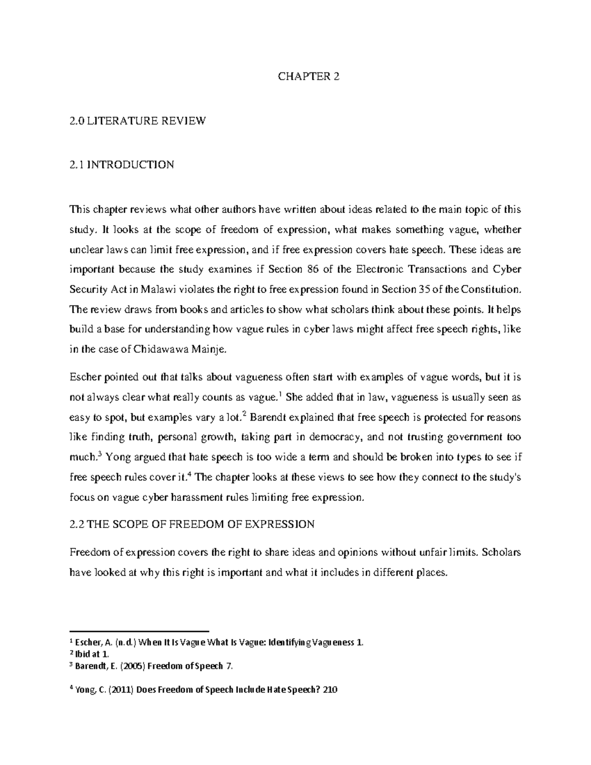 CHAPTER 2: LITERATURE REVIEW ON FREEDOM OF EXPRESSION AND VAGUENESS ...