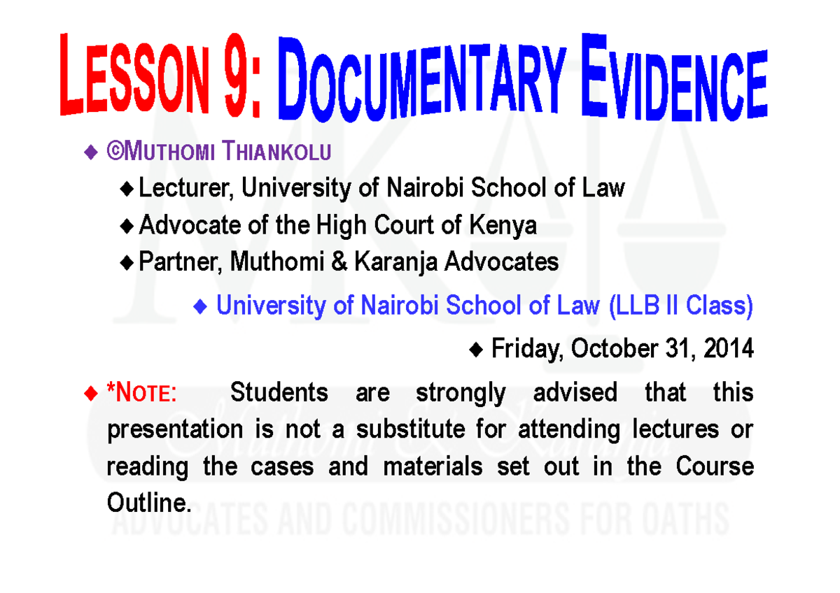 Lesson 9: Understanding Documentary Evidence (LLB II Class) - Studocu