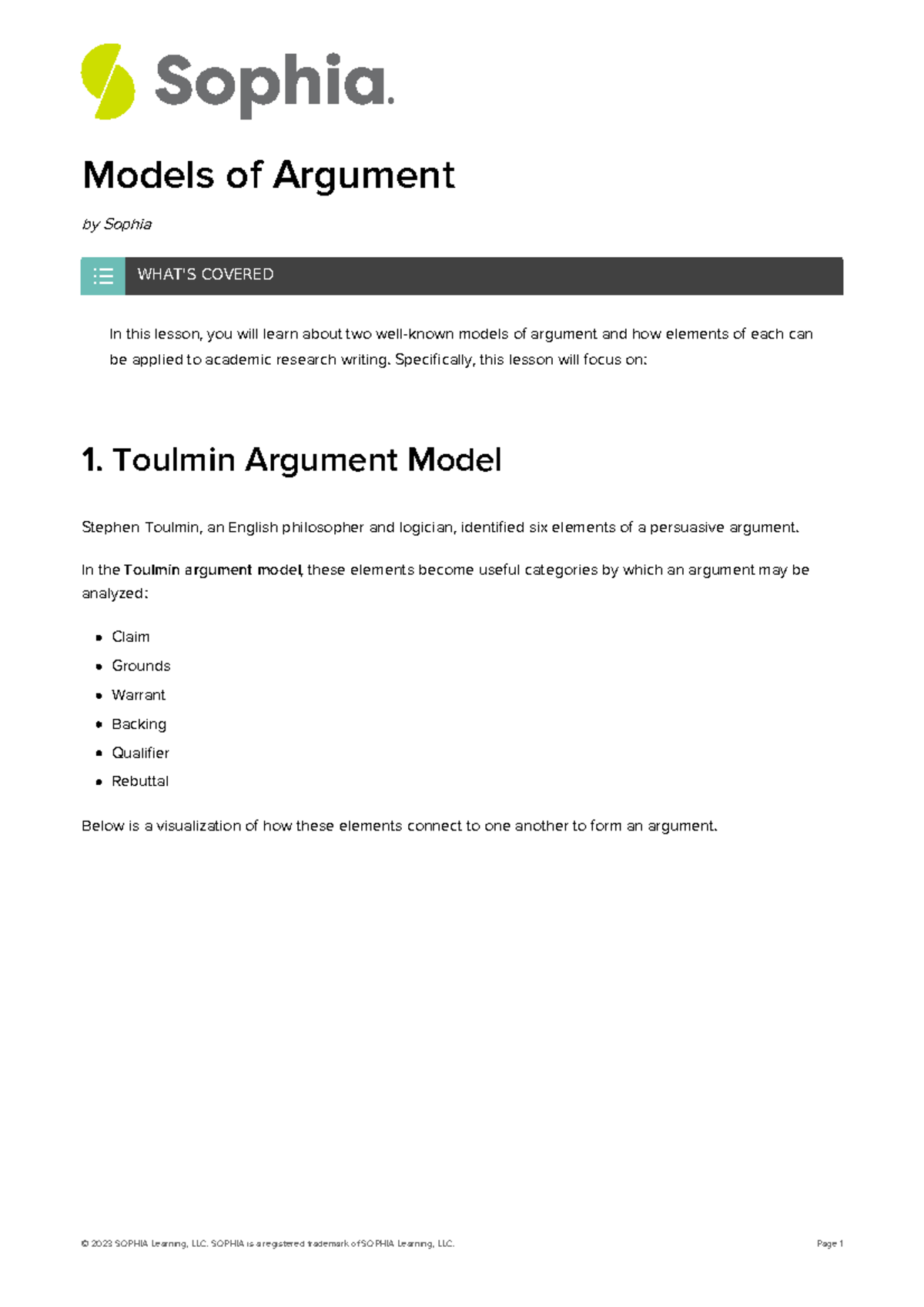 Models Of Argument Paper Models Of Argument By Sophia In This Lesson