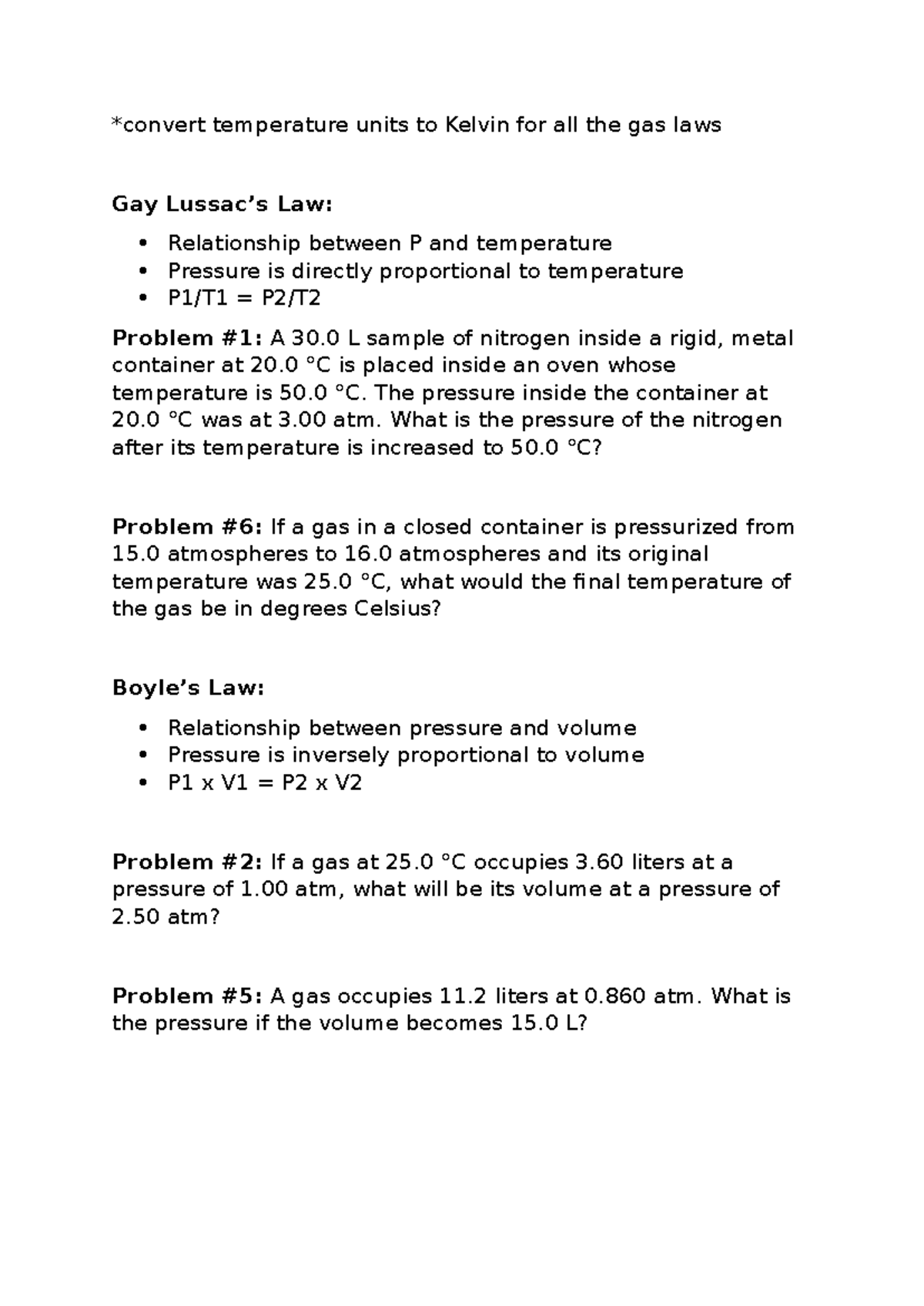 Gas Laws - Notes on Temperature Units & Pressure Relationships - Studocu
