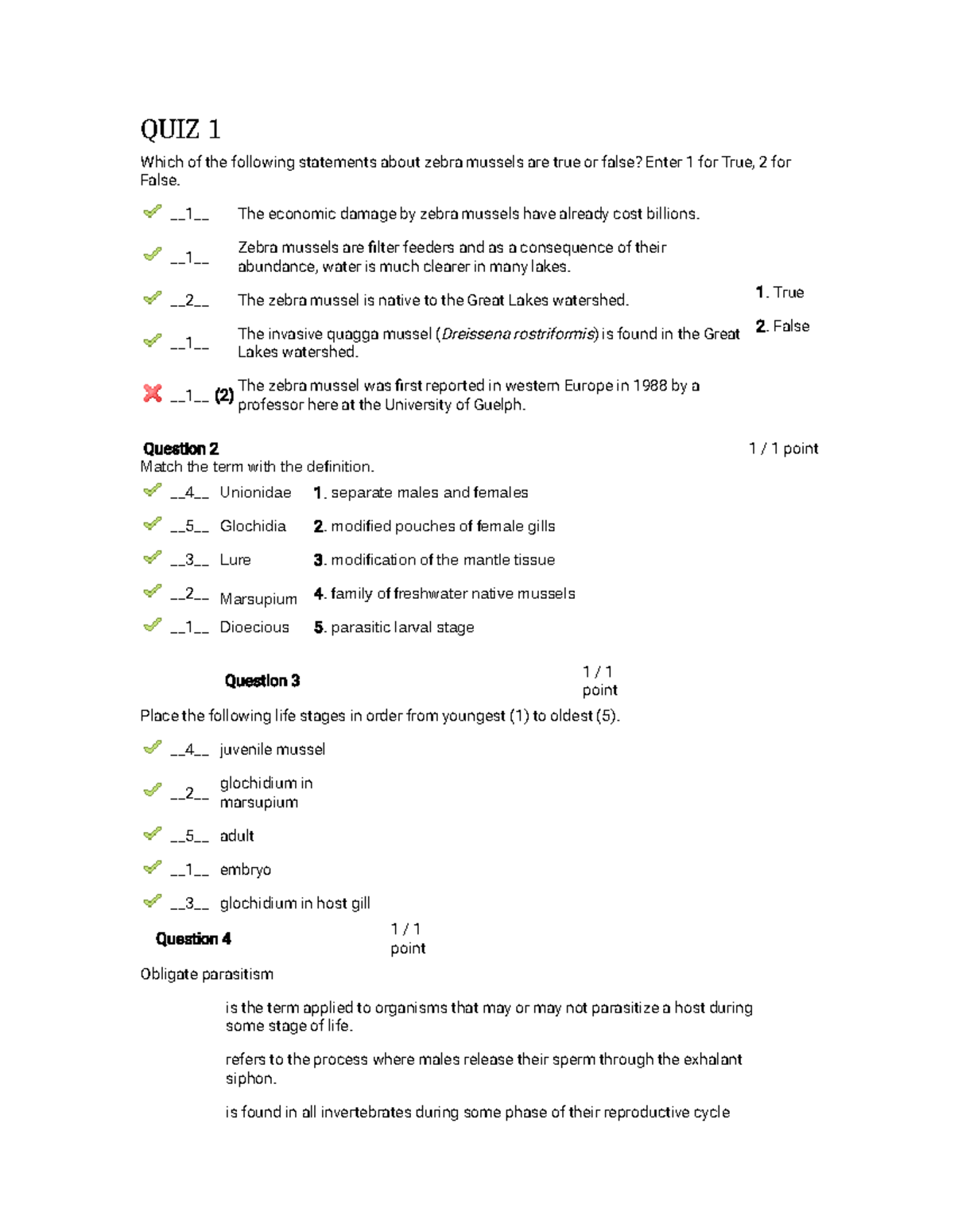Bio 1070 Quizzes - Multiple Choice With Answers - QUIZ 1 Which of the ...