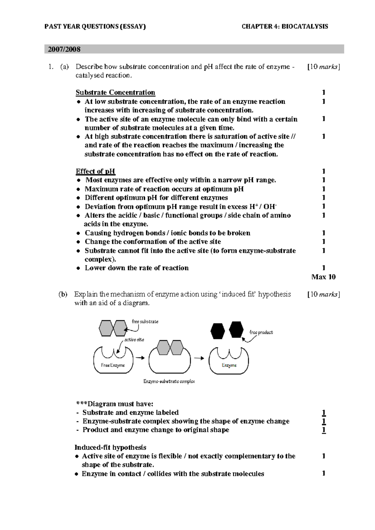PAST YEAR QUESTIONS (ESSAY) CHAPTER 4: BIOCATALYSIS - Studocu