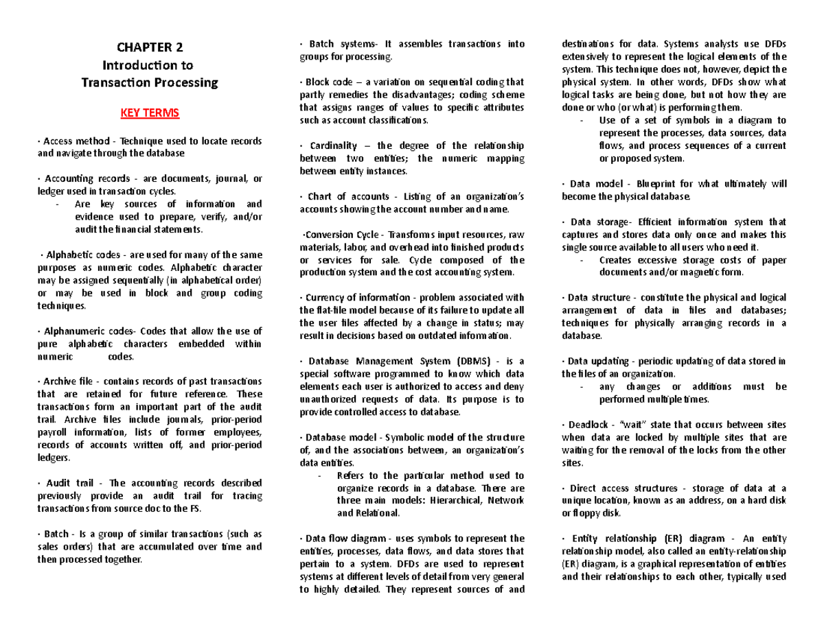 Chapter-2-Summary - ais - CHAPTER 2 Introduction to Transaction ...