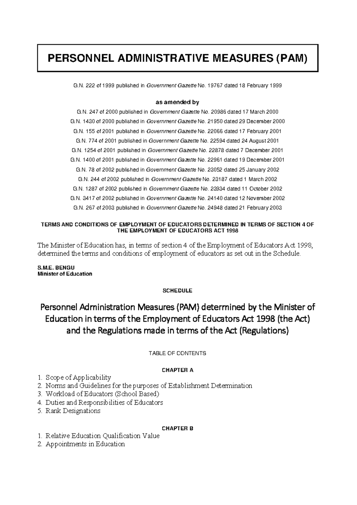 PAM 1999-2003: Personnel Administrative Measures for Educators - Studocu