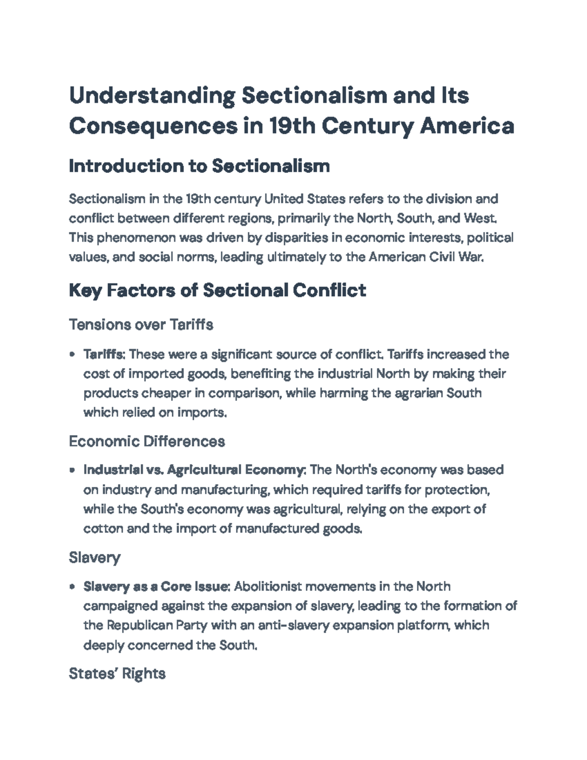 Civil War & Reconstruction: Key Factors in 19th Century America - Studocu