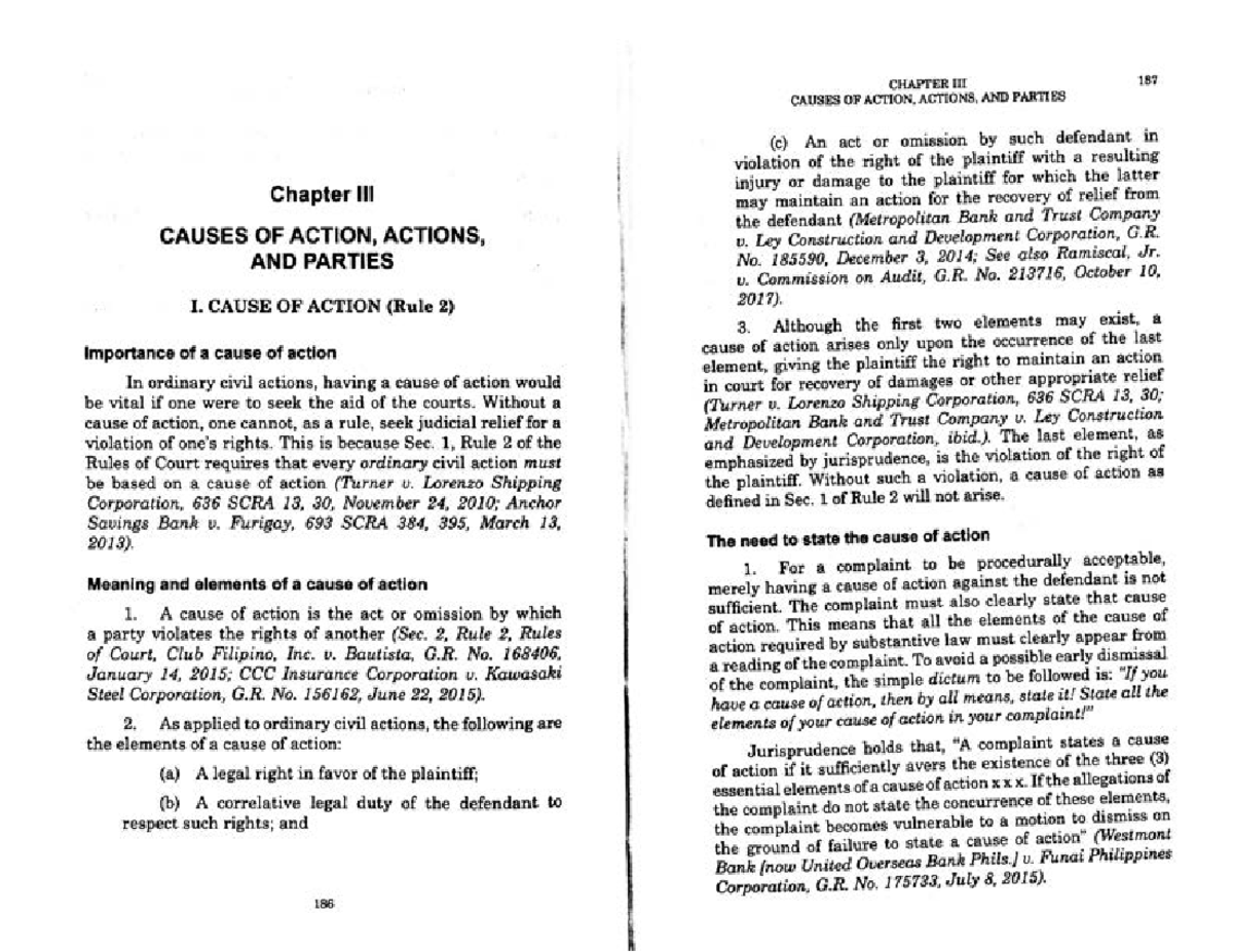 CHAPTER II: CAUSES OF ACTION, ACTIONS, AND PARTIES (CIVIL PROCEDURE ...