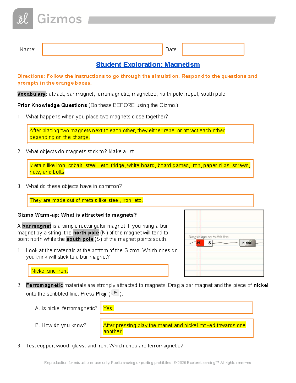 Magnetism SE: Student Exploration Guide and Activities - Studocu