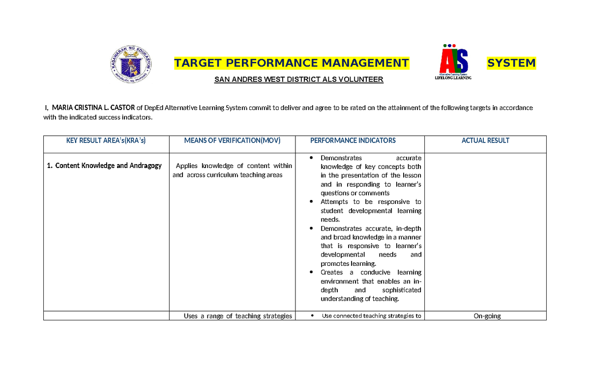 Accomplishment Report FOR Volunters - TARGET PERFORMANCE MANAGEMENT ...