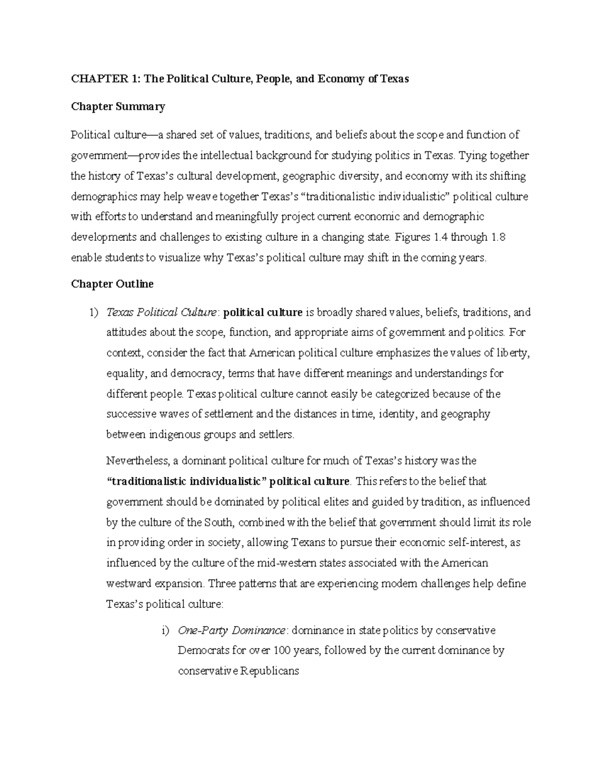 CHAPTER 1: Texas Political Culture, Economy, and Demographics Overview ...
