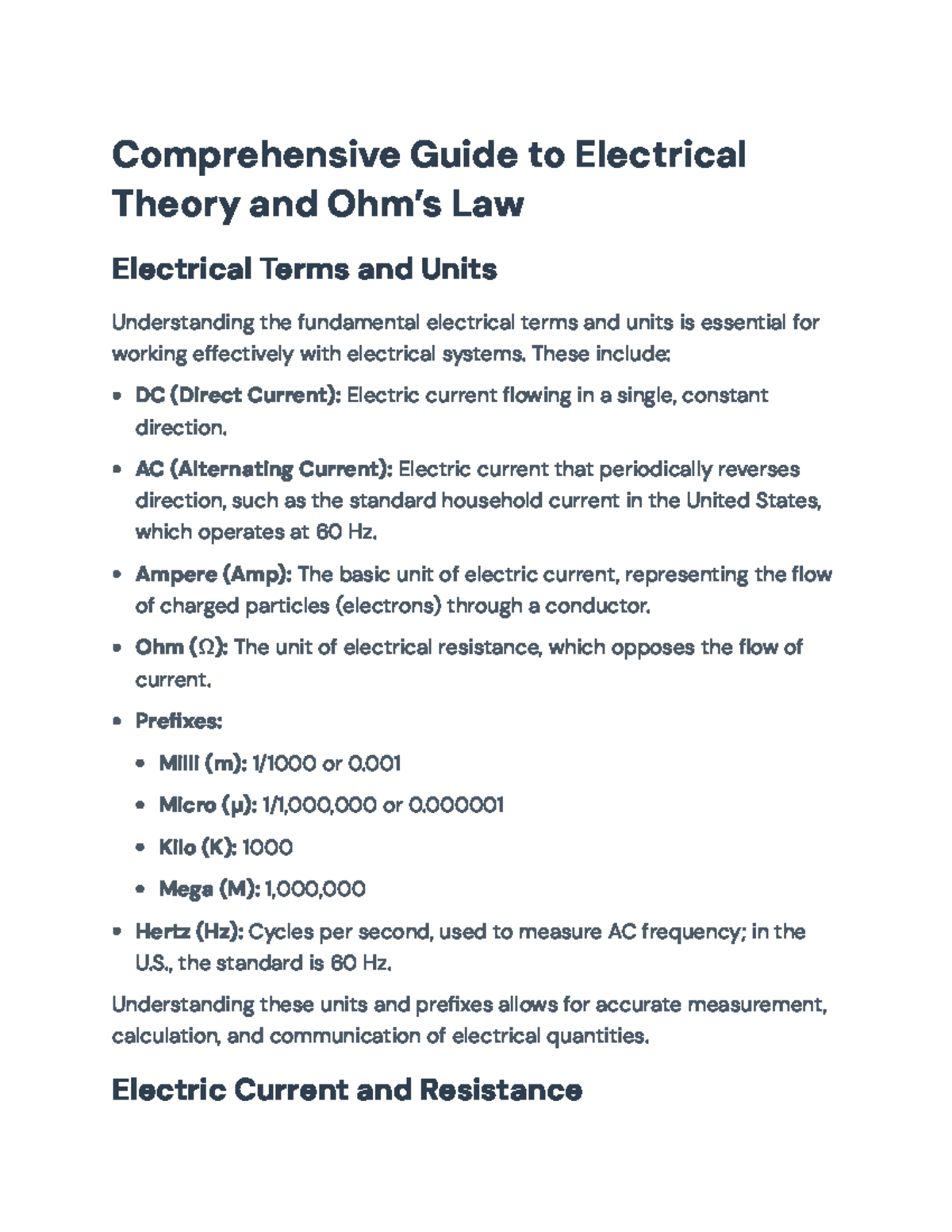 Comprehensive Electrical Theory and Ohm's Law Guide - Comprehensive ...