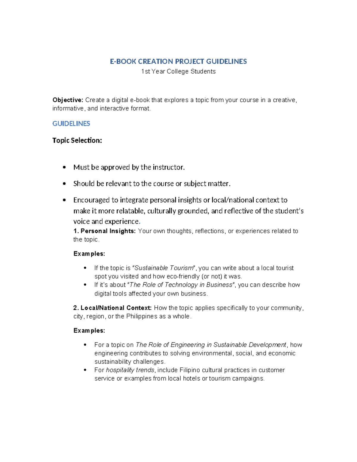 Ebook Project Guidelines for 1st Year College Students - Studocu