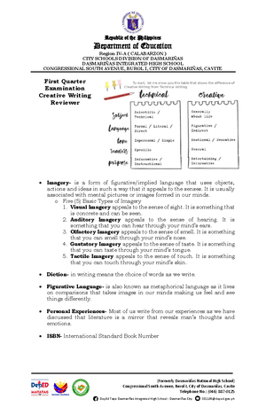 Creative Writing – Quarter 2, Module 5 - Creative Writing Quarter 2 ...