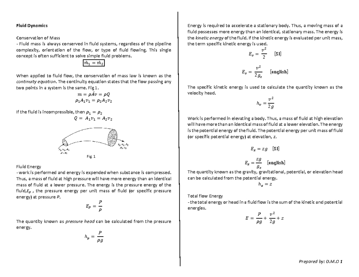 Fluid mechanics - dynamics lec 2 - Prepared by: D.M 1 Fluid Dynamics ...