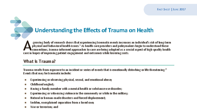Understanding Trauma and Its Health Effects: Fact Sheet (June 2017 ...