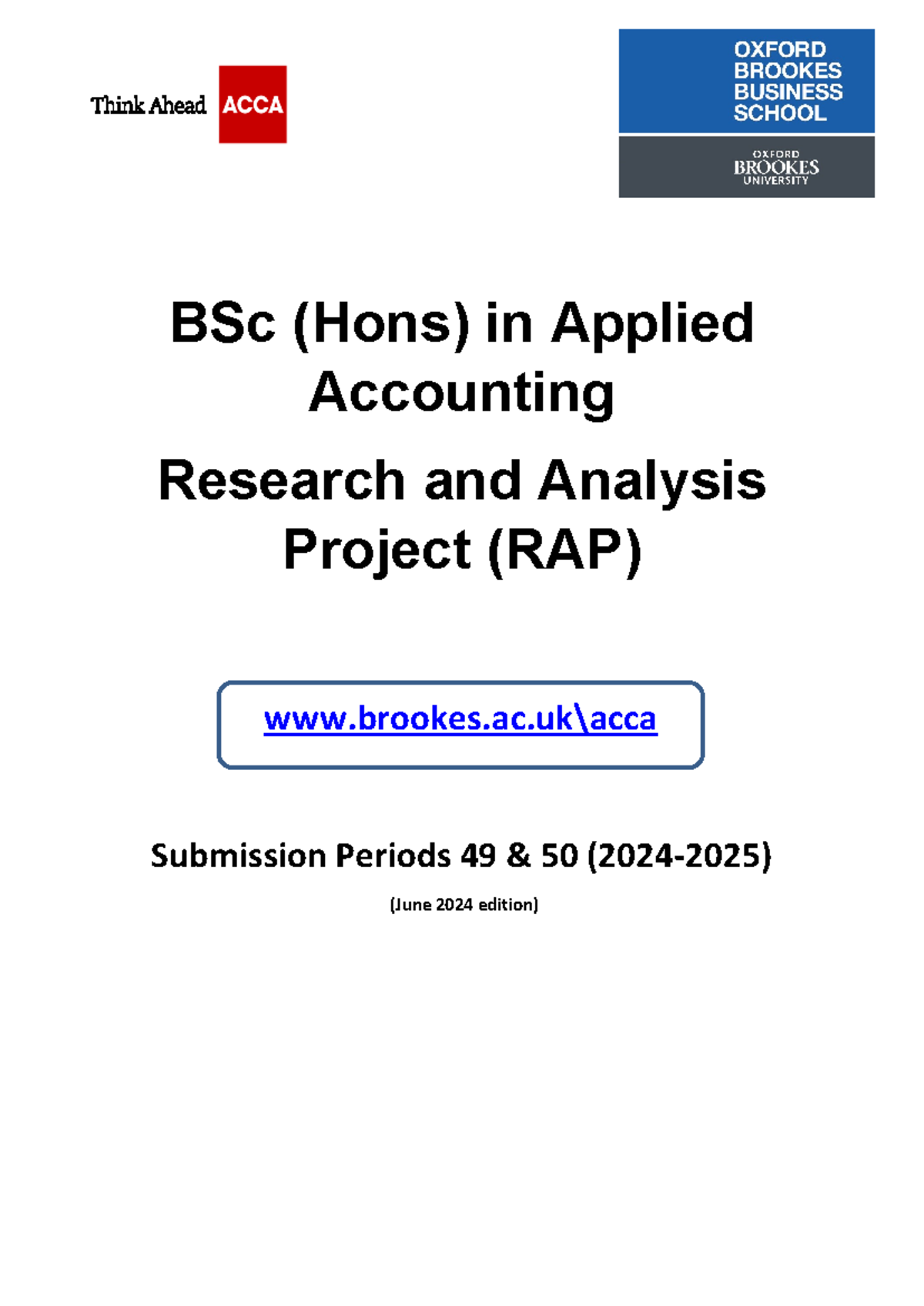 BSc (Hons) Applied Accounting RAP Info Pack June 2024 - Studocu