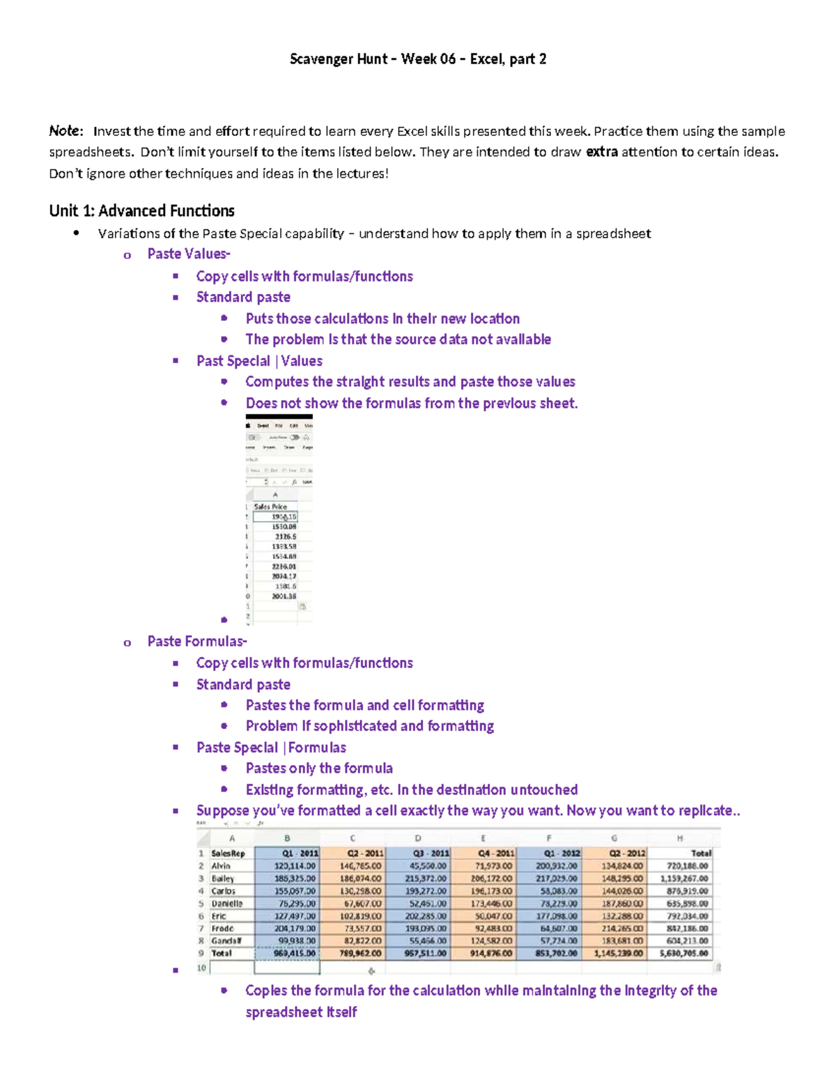 Scavenger Hunt W06: Advanced Excel Functions & Techniques Part 2 - Studocu