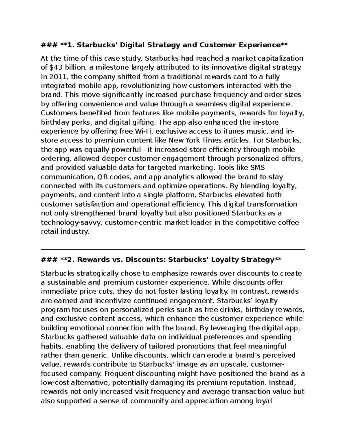 Case Study 3 - Starbucks - 1. Starbucks' Digital Strategy and Customer ...