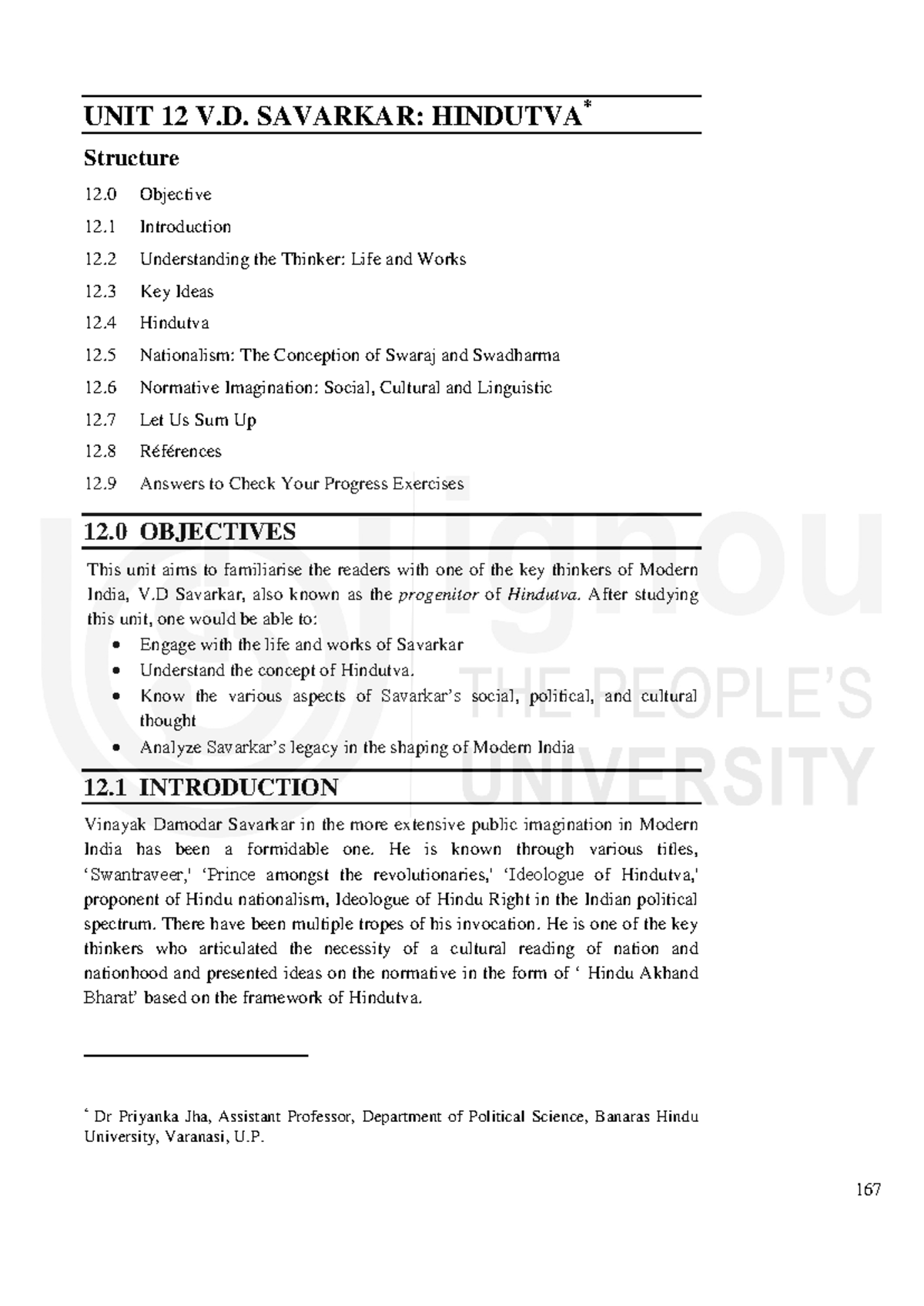 B.A. (Hons.) Pol. Science - Summary of V.D. Savarkar's Hindutva ...