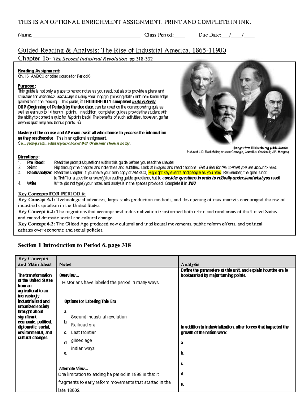 Chapter 16 Study Guide: The Second Industrial Revolution (Period 6 ...