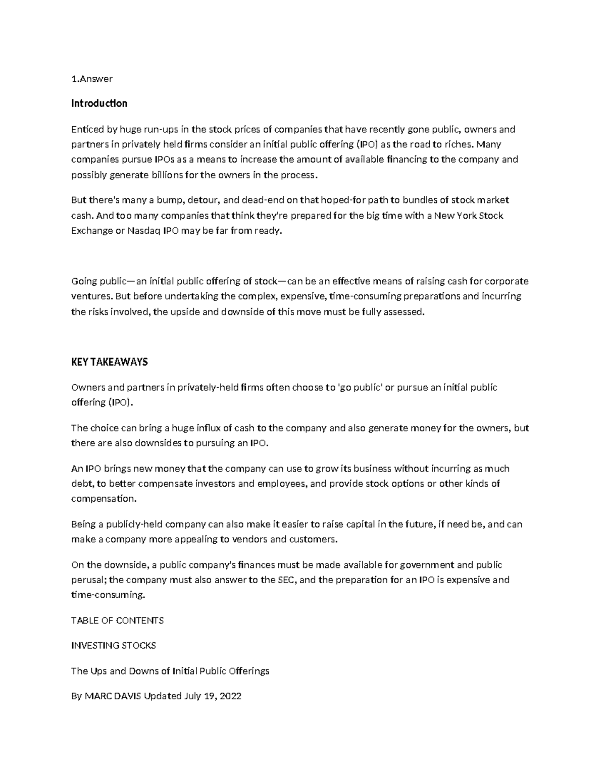 CA 2 FIN 318: The Pros and Cons of Initial Public Offerings (IPOs ...