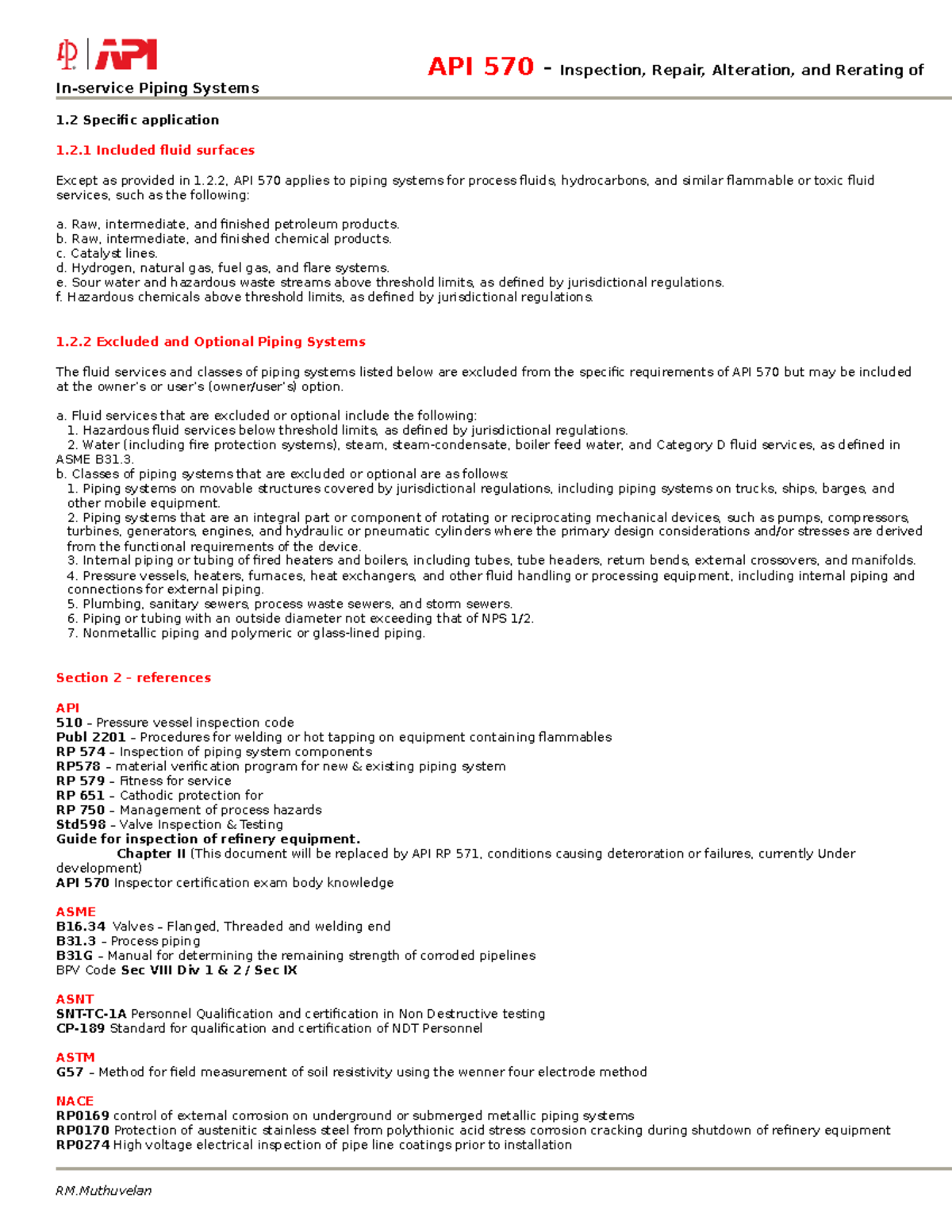 API Code and Standard - API 570 - Inspection, Repair, Alteration, and Rerating of In-service ...