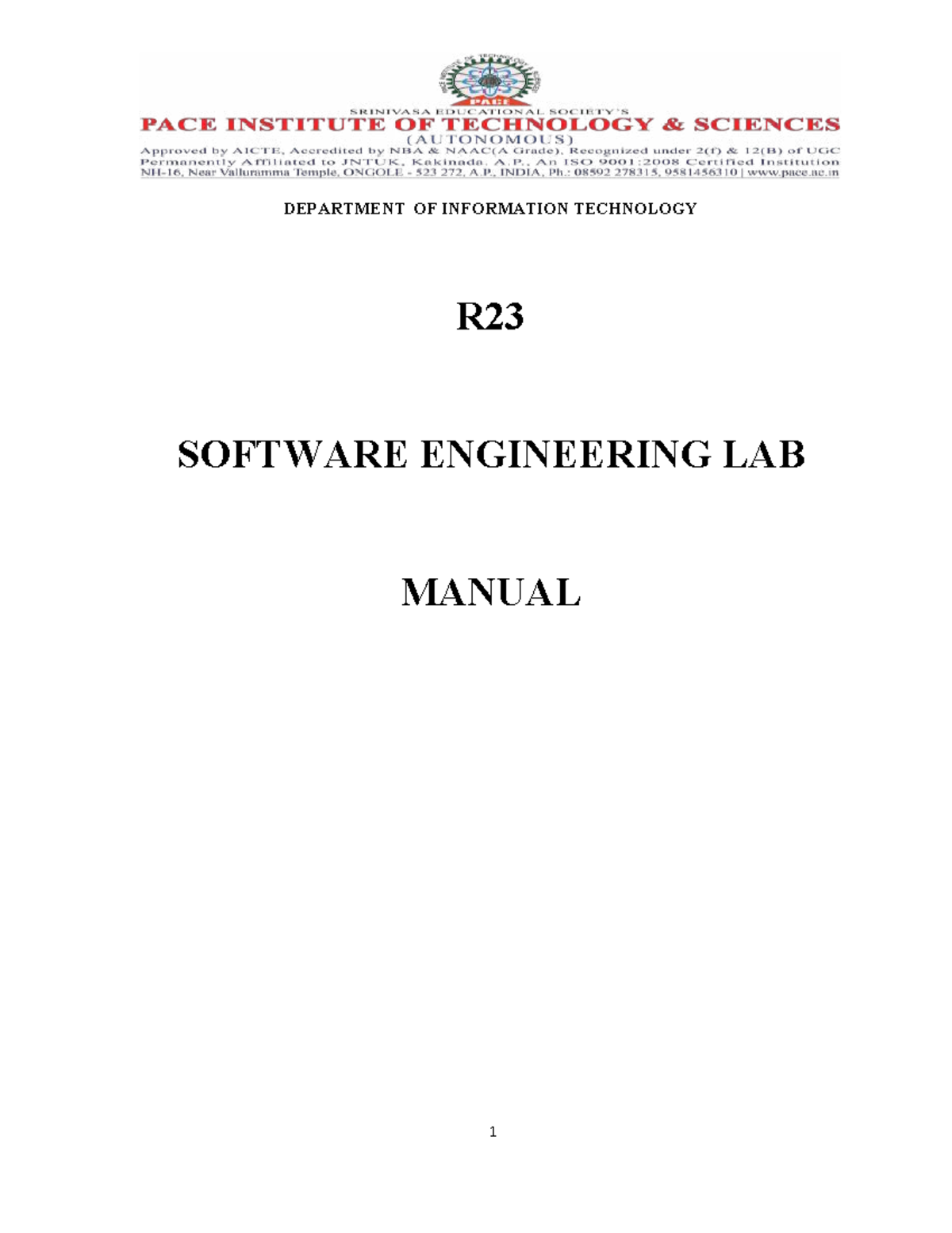R23 Software Engineering Lab Manual: Experiments & SRS Guidelines - Studocu