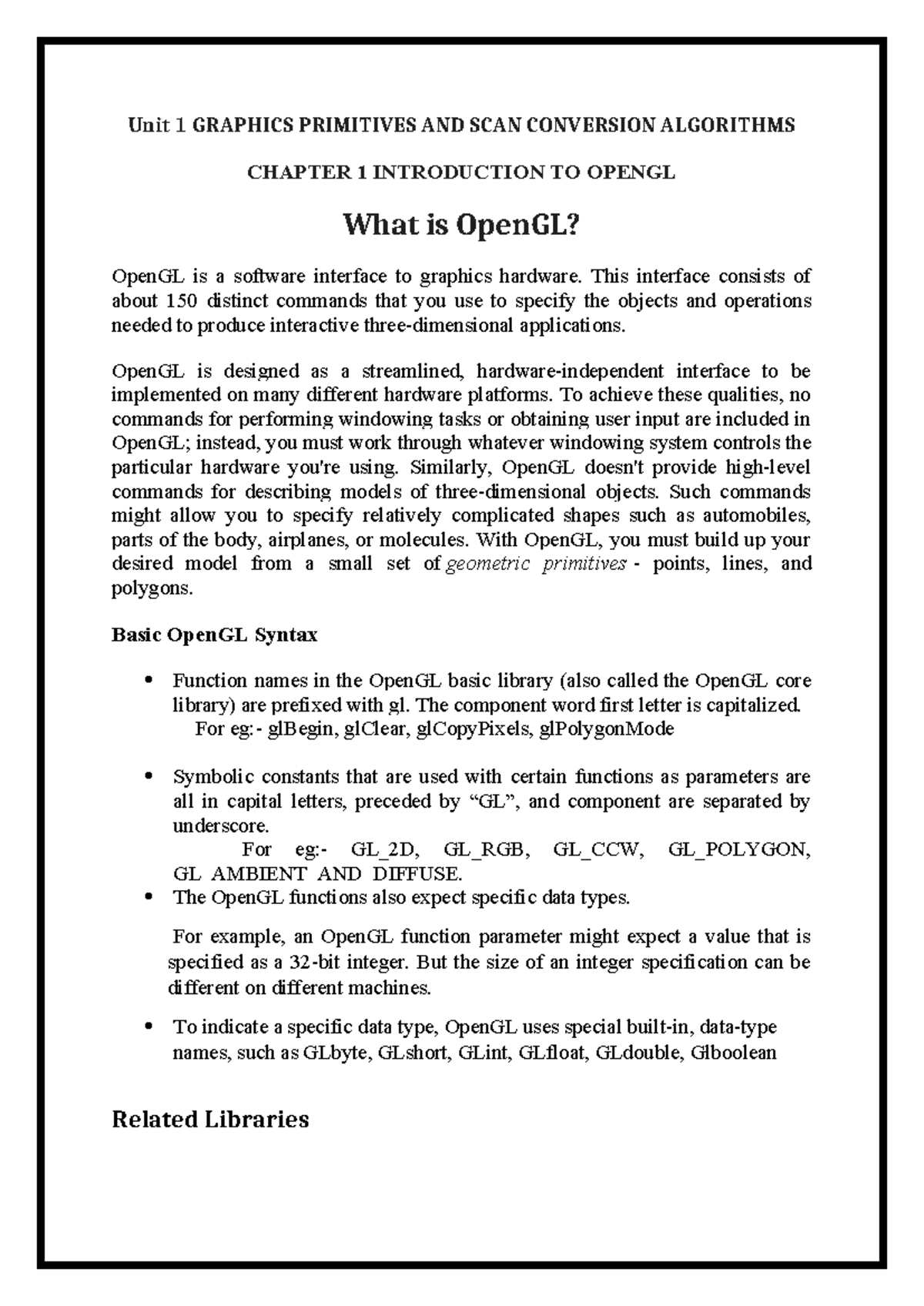 Unit 1: Graphics Primitives & Scan Conversion Algorithms in OpenGL - Studocu