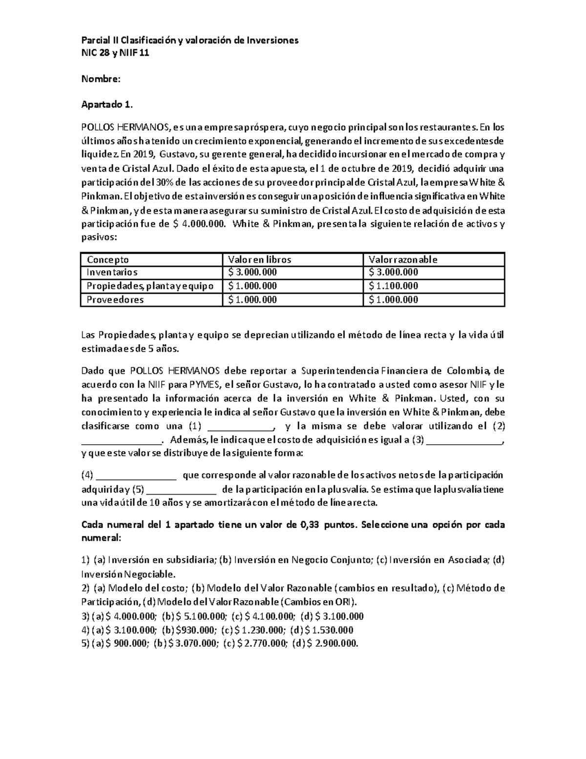 Parcial II Clasificación y Valoración de Inversiones NIC 28 y NIIF 11 ...