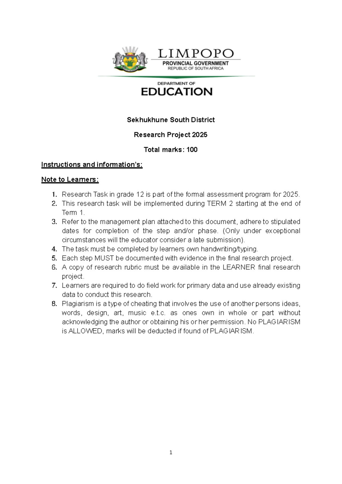 Geog GR 12 Research Project 2025: Guidelines and Assessment Criteria ...