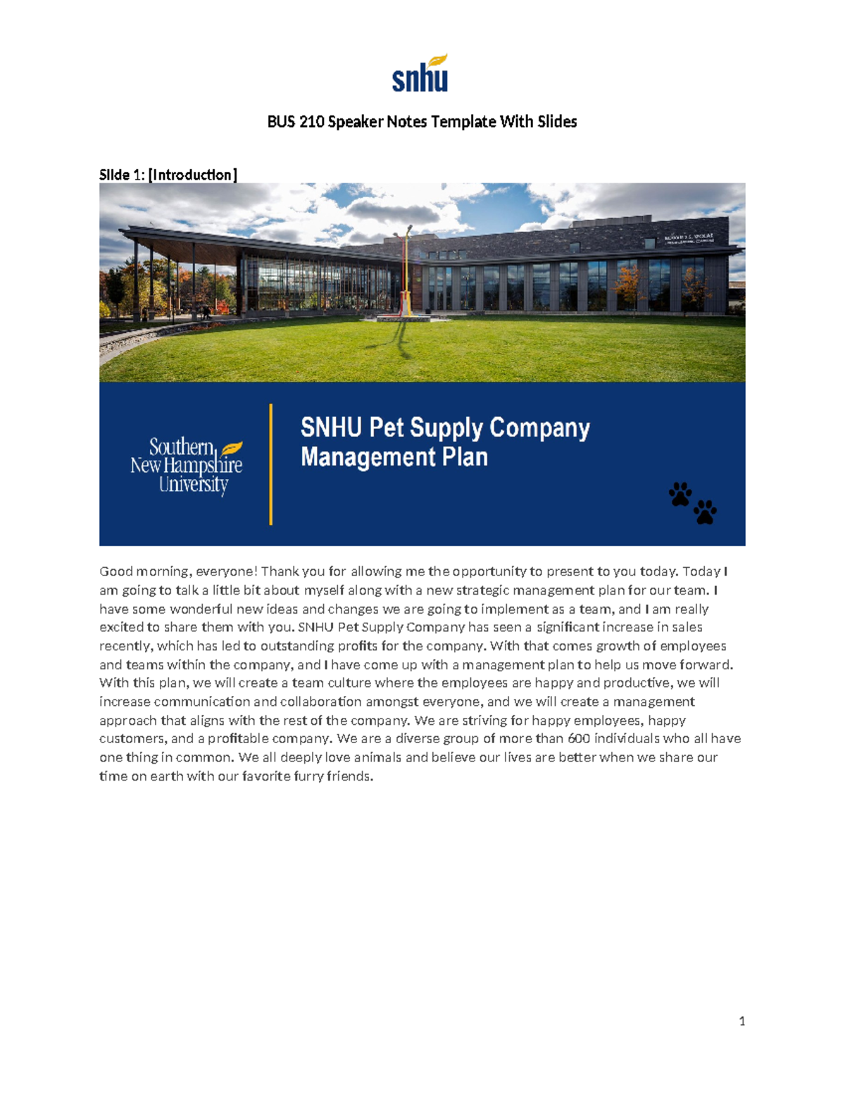 BUS 210 7-3 Project Presentation Speaker Notes Template - Studocu