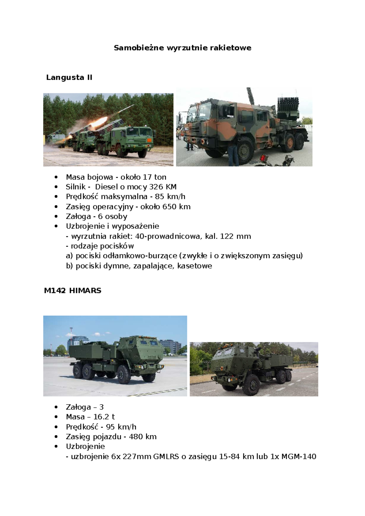 Wyrzutnie Rakietowe - Langusta II, HIMARS, Chunmoo, Kryl, Poprad, PZA ...