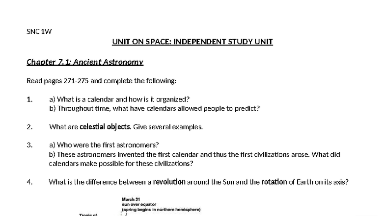 SNC 1W Independent Study Unit: Ancient Astronomy & Space Exploration ...