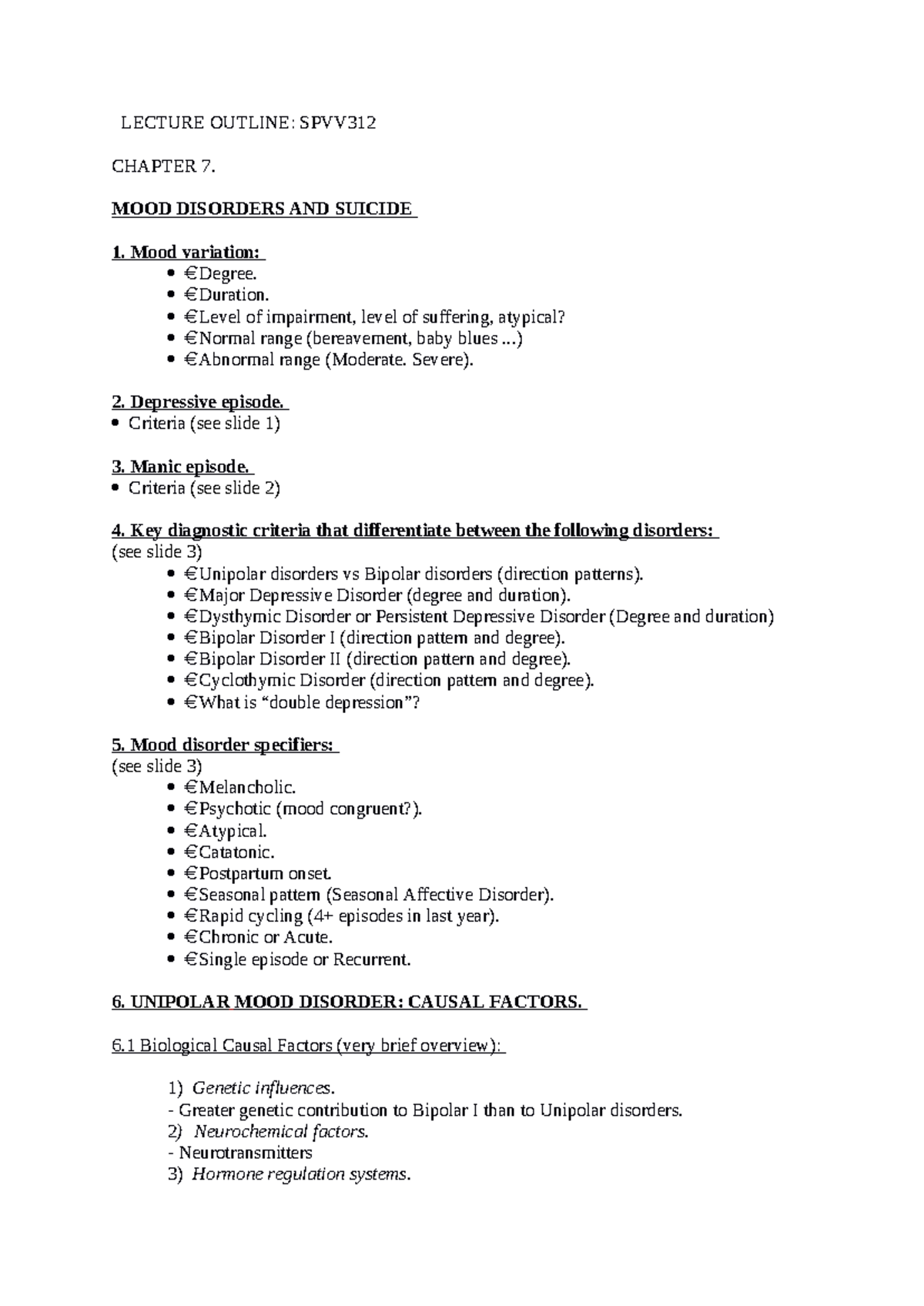 SPVV Lecture 5 Notes: Mood Disorders and Suicide Overview - Studocu