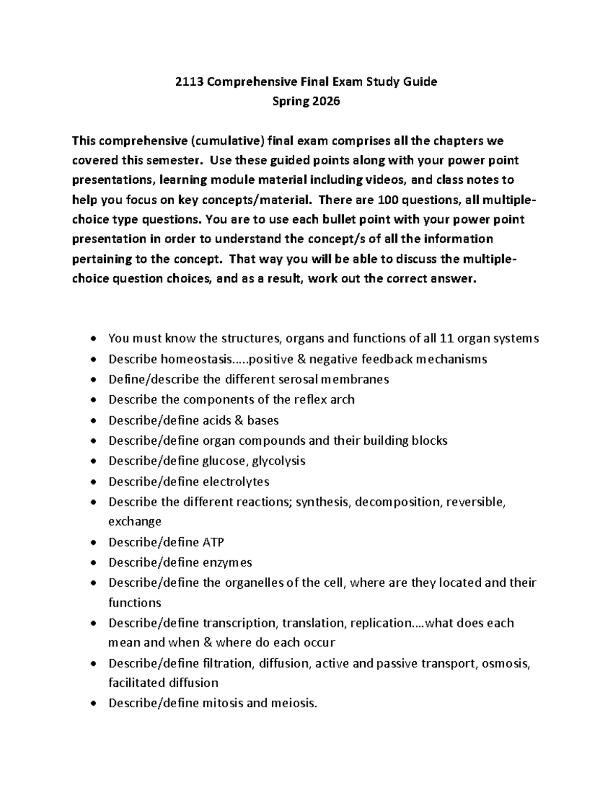 2113 Comprehensive Final Exam Study Guide - Spring 2026 - Studocu