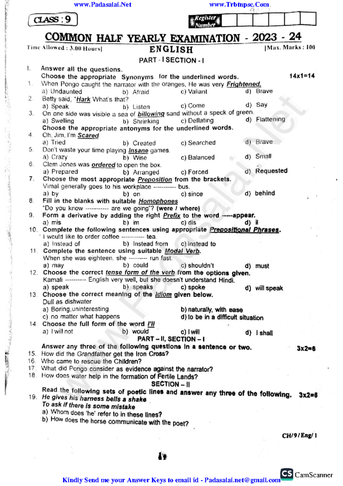 9th English Half Yearly Exam 2023 Question Paper PDF - Studocu