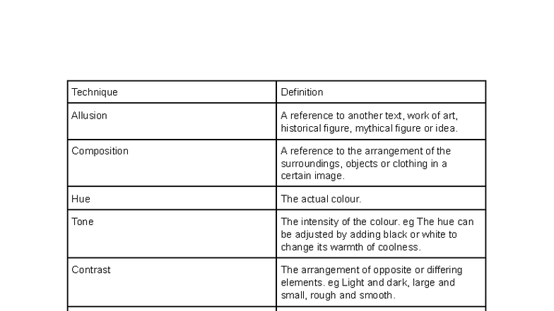 Visual Techniques Quiz (Course Code: VT101) - Studocu