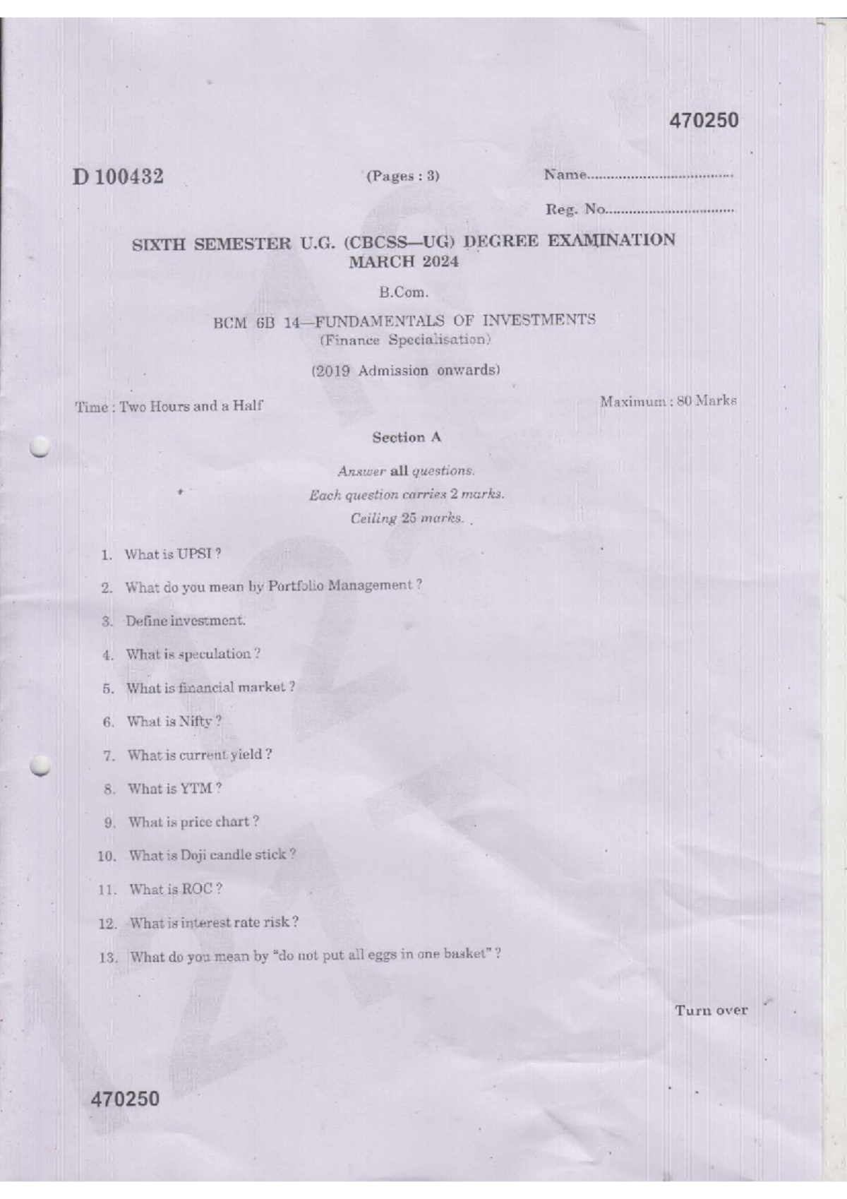 QP 2024 - Question paper - 470250 D 100432 (Pages : 3) Name Reg. No ...