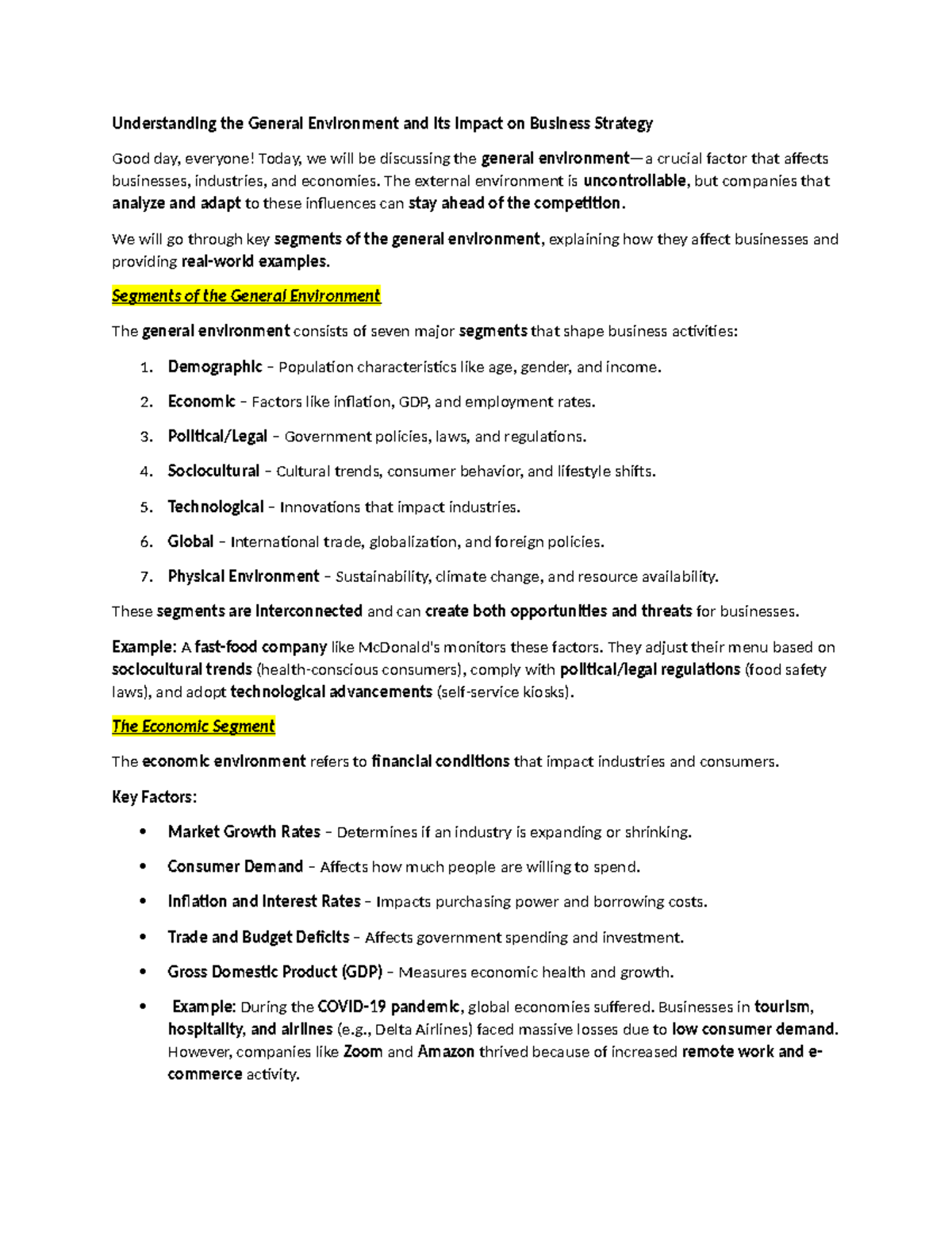 Stratma- Report: Analyzing the General Environment's Impact on Business ...
