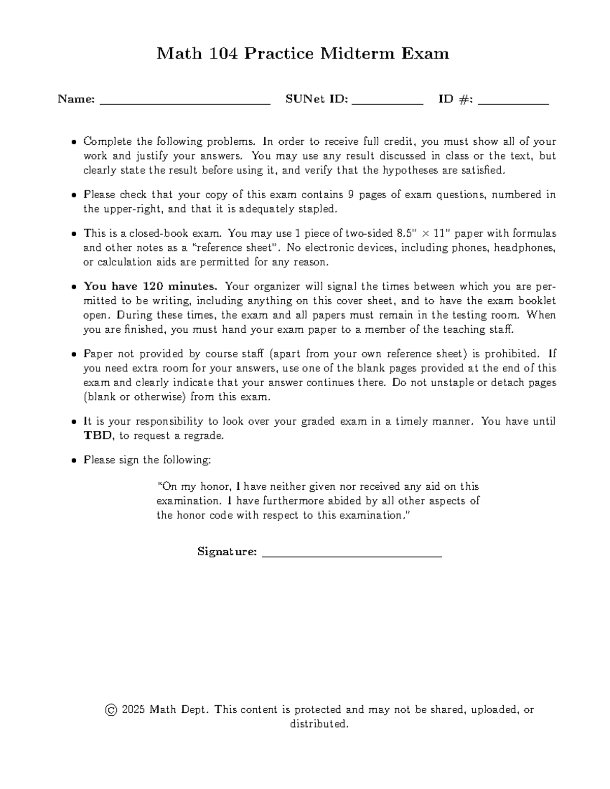 Math 104 Practice Midterm Exam Guide - Spring 2025 - Studocu