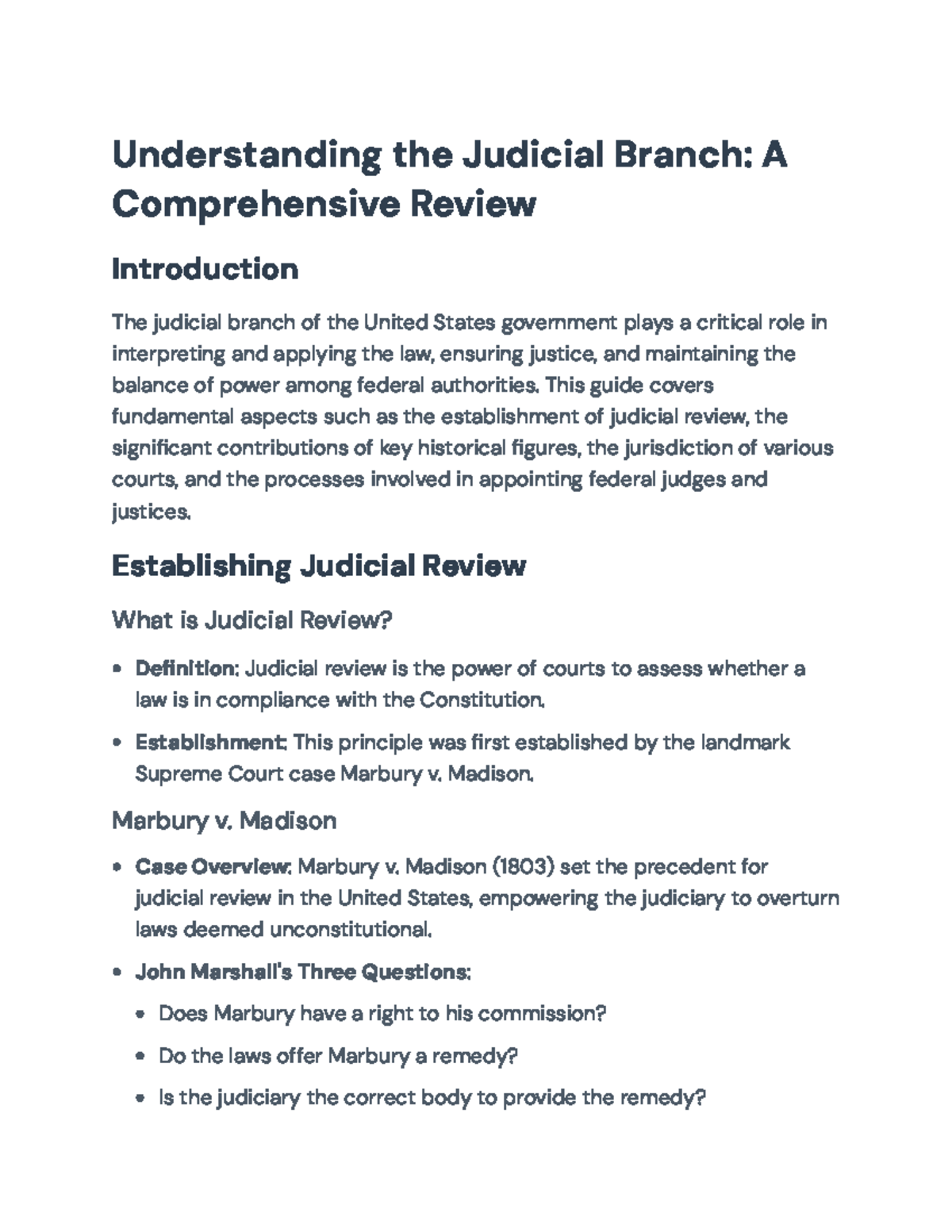 Understanding the Judicial Branch: A Comprehensive Review (COURSE CODE ...
